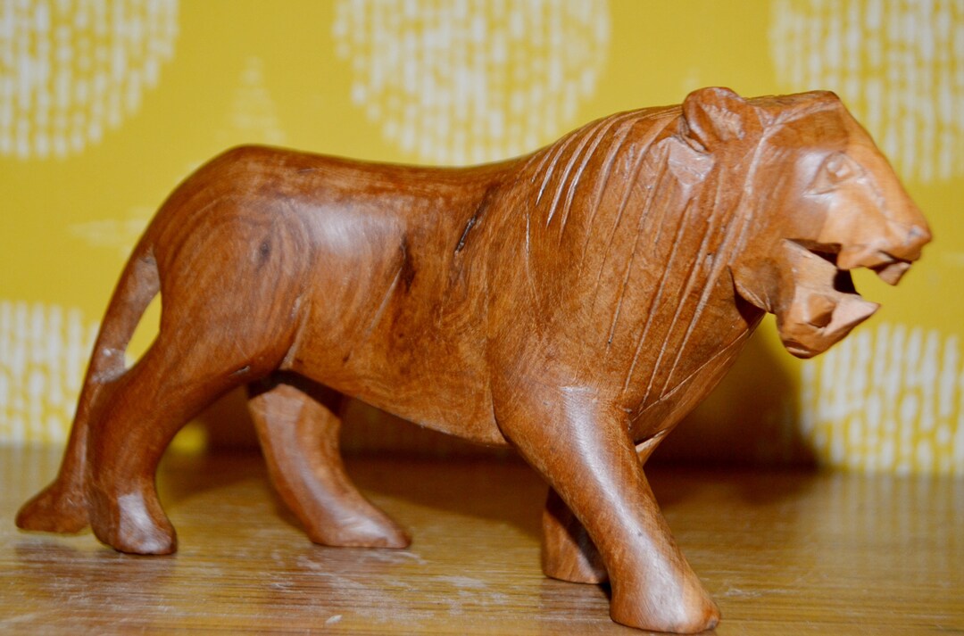 Vintage Wooden Lion Figurine, 60s/70s Mid Century Retro Space Age ...