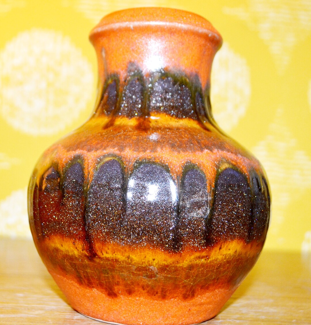 Vintage Ceramic Vase Orange 70s Retro Seventies Mid Century OP Art Fat ...