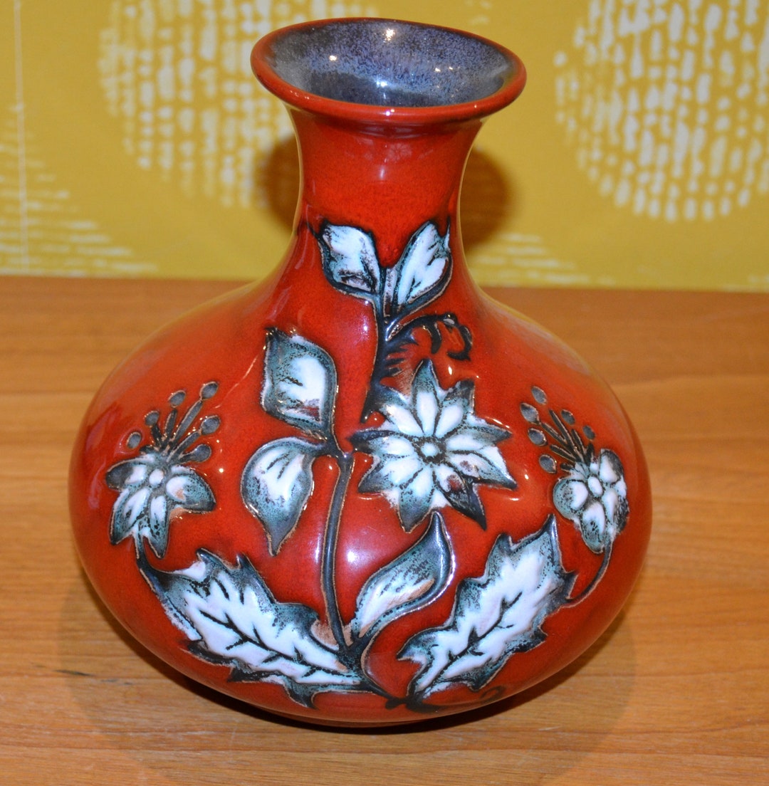 Beautiful Vintage Ceramic Vase 70s Red Seventies Retro Design Space Age ...