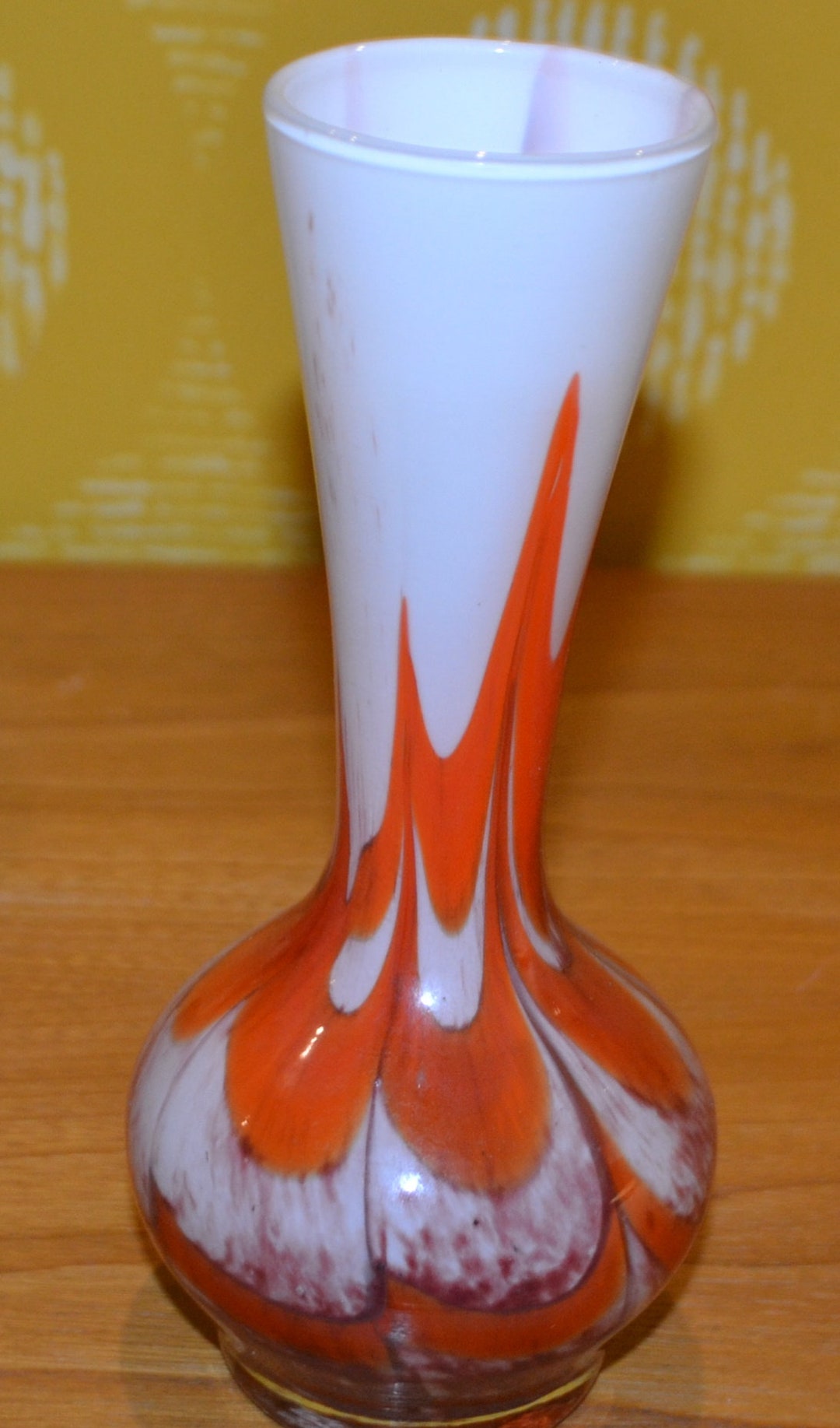 Vintage Glass Vase Orange /white 70s Rockabilly retro Mid - Etsy