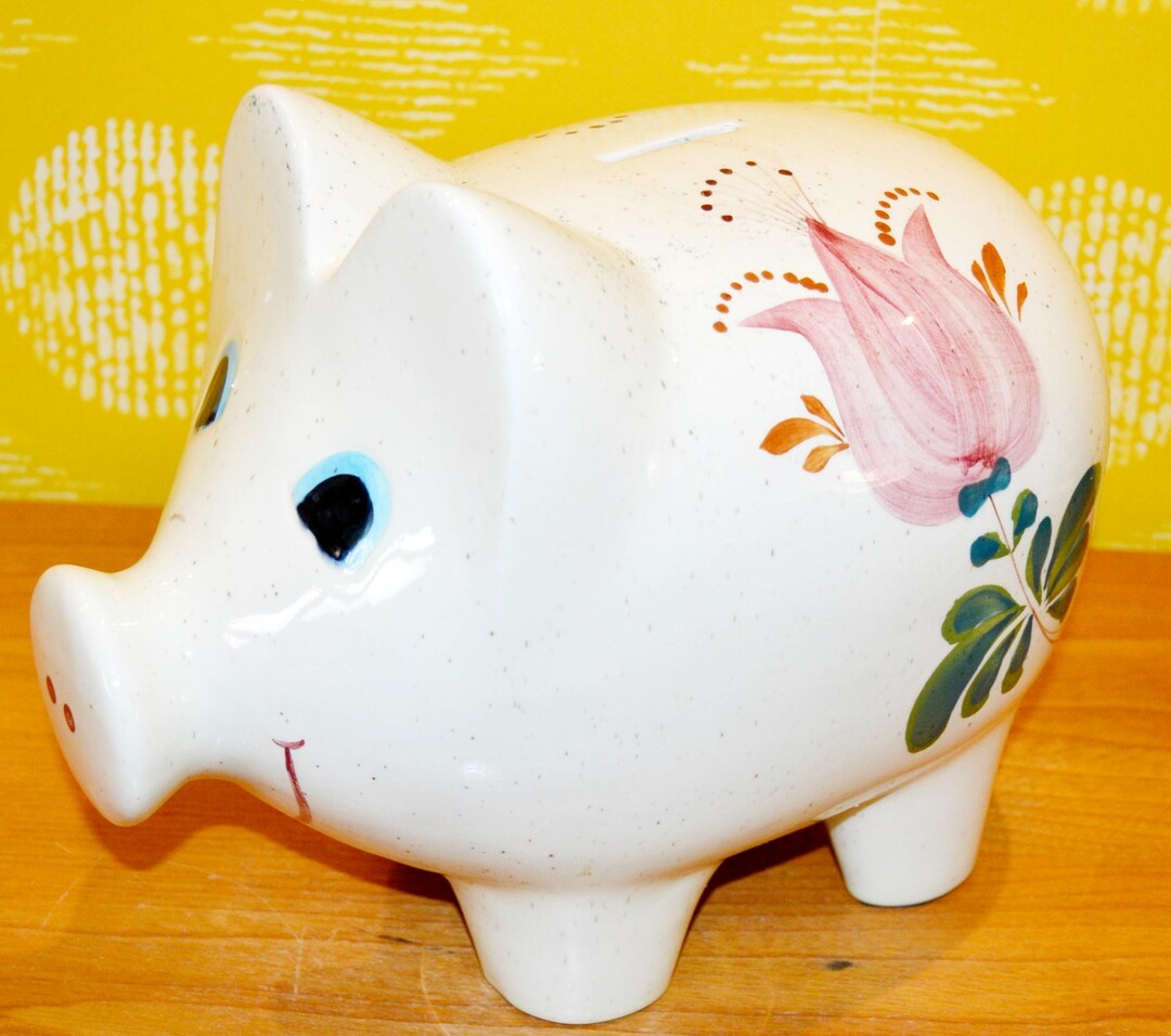 Vintage XXL Money Box / Piggy Bank White / Colored Porcelain Money ...