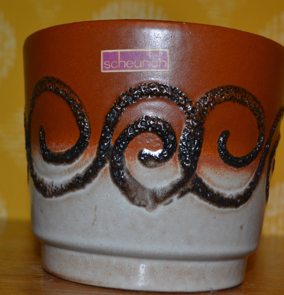 Vintage Flower Pot by Scheurich 70s Brown /beige Retro Design Retro Mid ...