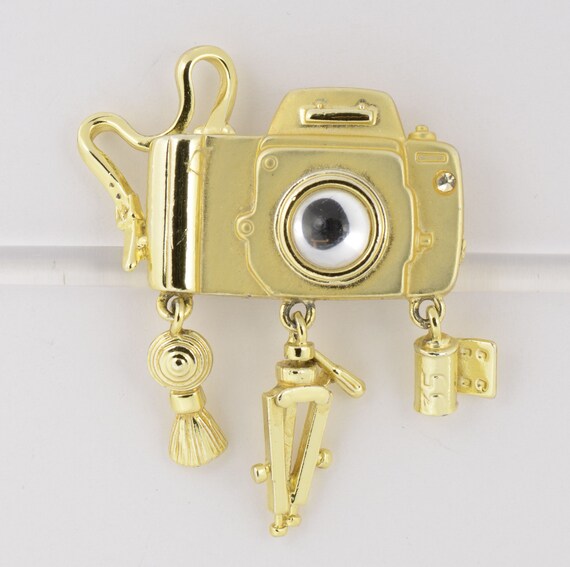 Danecraft Goldtone Camera Brooch With Dangling Charms | Etsy