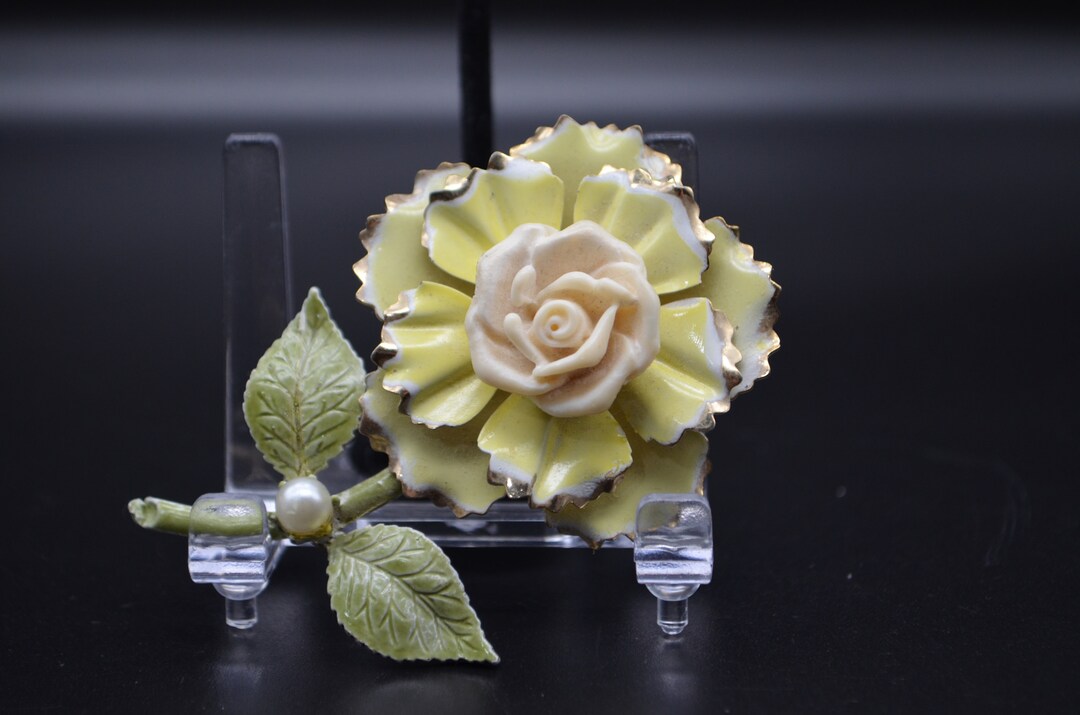 Vintage Coro Yellow and Ivory Flower Brooch With Pearl Accent - Etsy