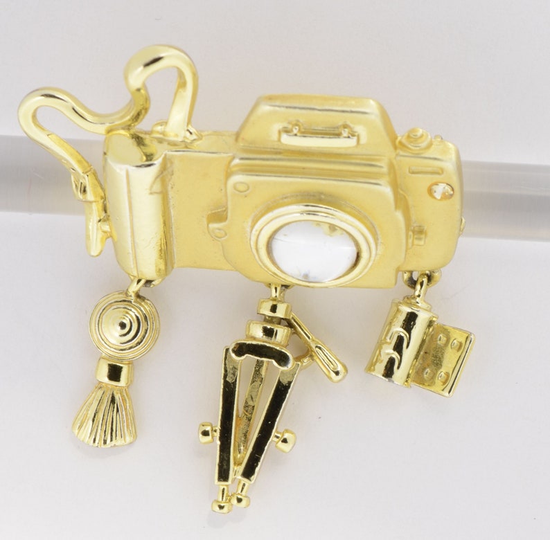 Danecraft Goldtone Camera Brooch With Dangling Charms - Etsy