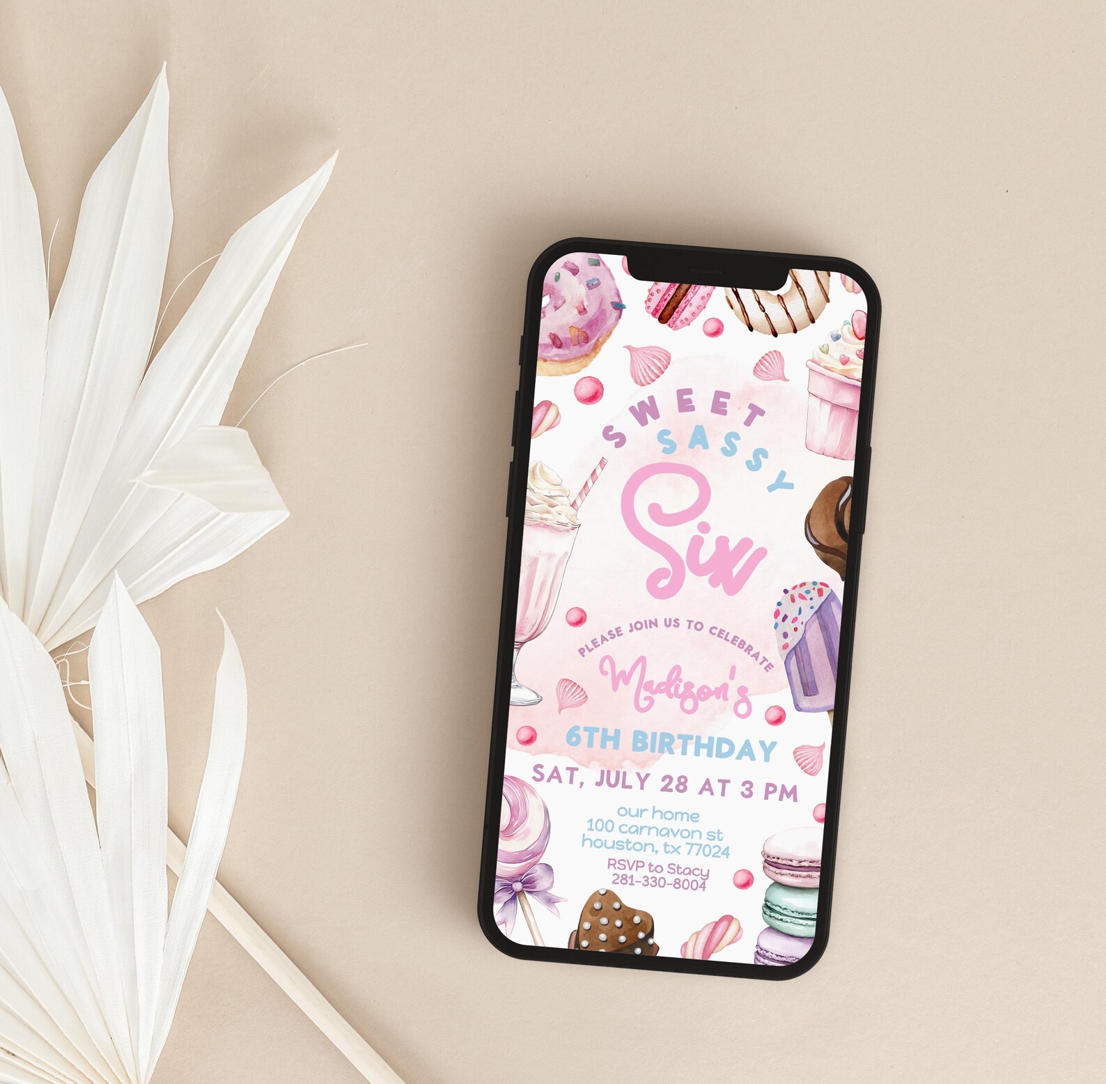 Sweets Birthday Invite, Sweets Birthday Party, Sweet Sassy and Six ...