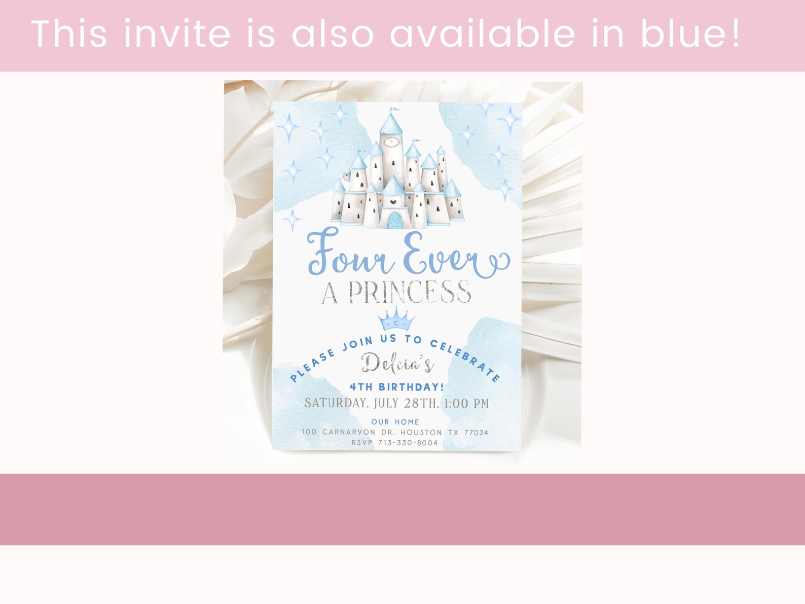 Four Ever A Princess Birthday Invite, Princess Party, Girls Fourth ...