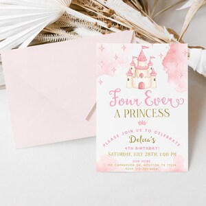 Four Ever A Princess Birthday Invite, Princess Party, Girls Fourth ...