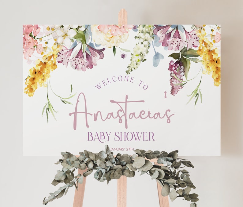 Editable Wildflower Baby Shower Welcome Sign | 36 X 24 Inches | Baby in ...