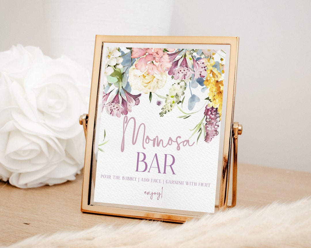 Momosa Bar Sign, Baby in Bloom, Wildflower Mimosa Bar Sign, Floral Baby ...
