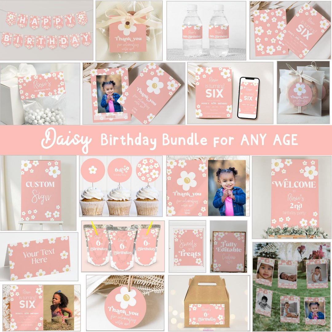 Pink Daisy Birthday, Birthday Invitation Bundle, Girls Birthday, ANY ...