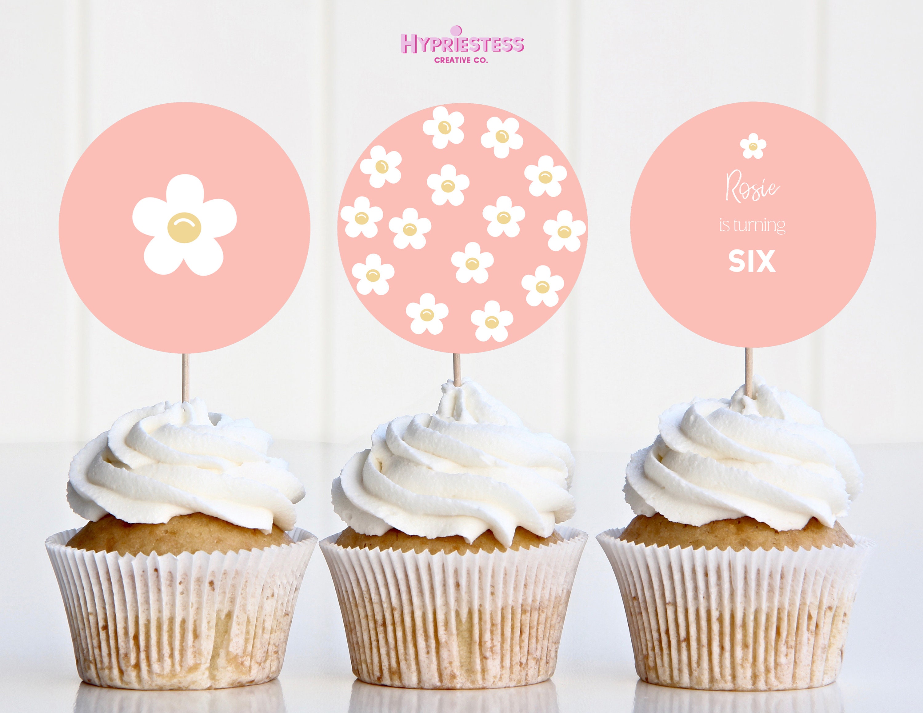 Editable Daisy Cupcake Toppers | Daisy Birthday Décor | Round or Square ...