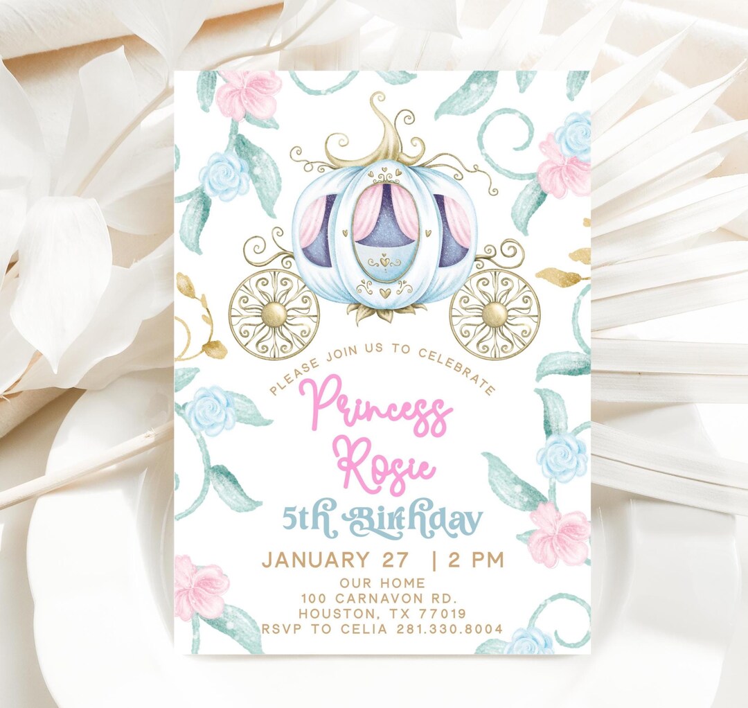 Princess Birthday Party Invite, Crown Birthday Invite, Carriage ...