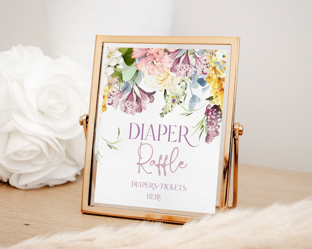 Floral Diaper Raffle Sign, Baby Shower, Baby in Bloom, Wildflower ...