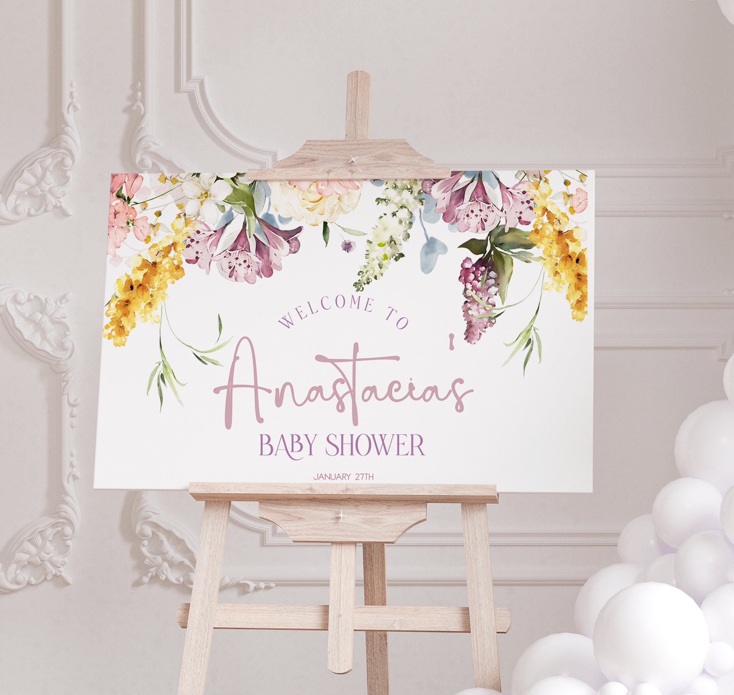 Editable Wildflower Baby Shower Welcome Sign | 36 X 24 Inches | Baby in ...