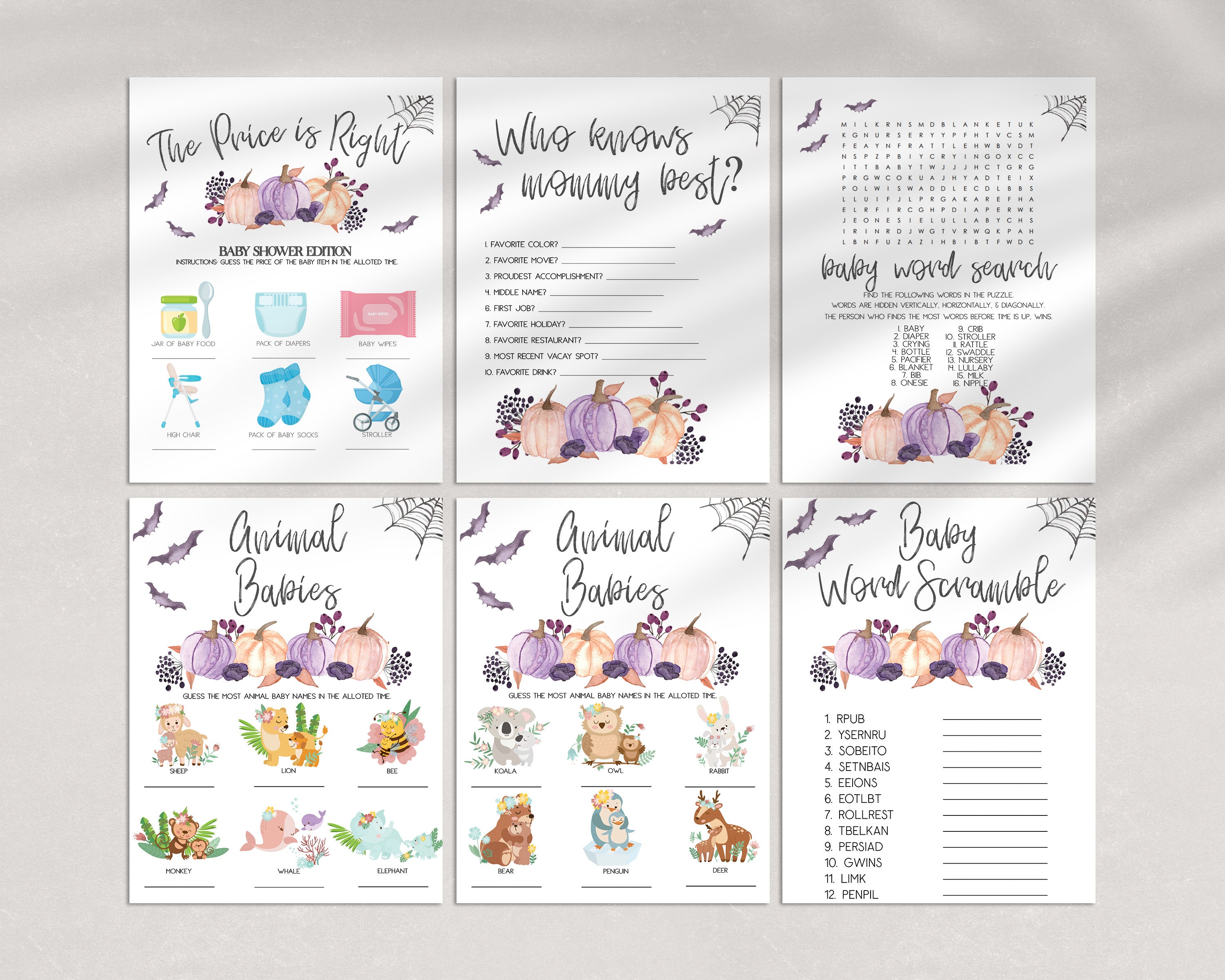 Editable Halloween Baby Shower Game Bundle A Little Boo Baby - Etsy