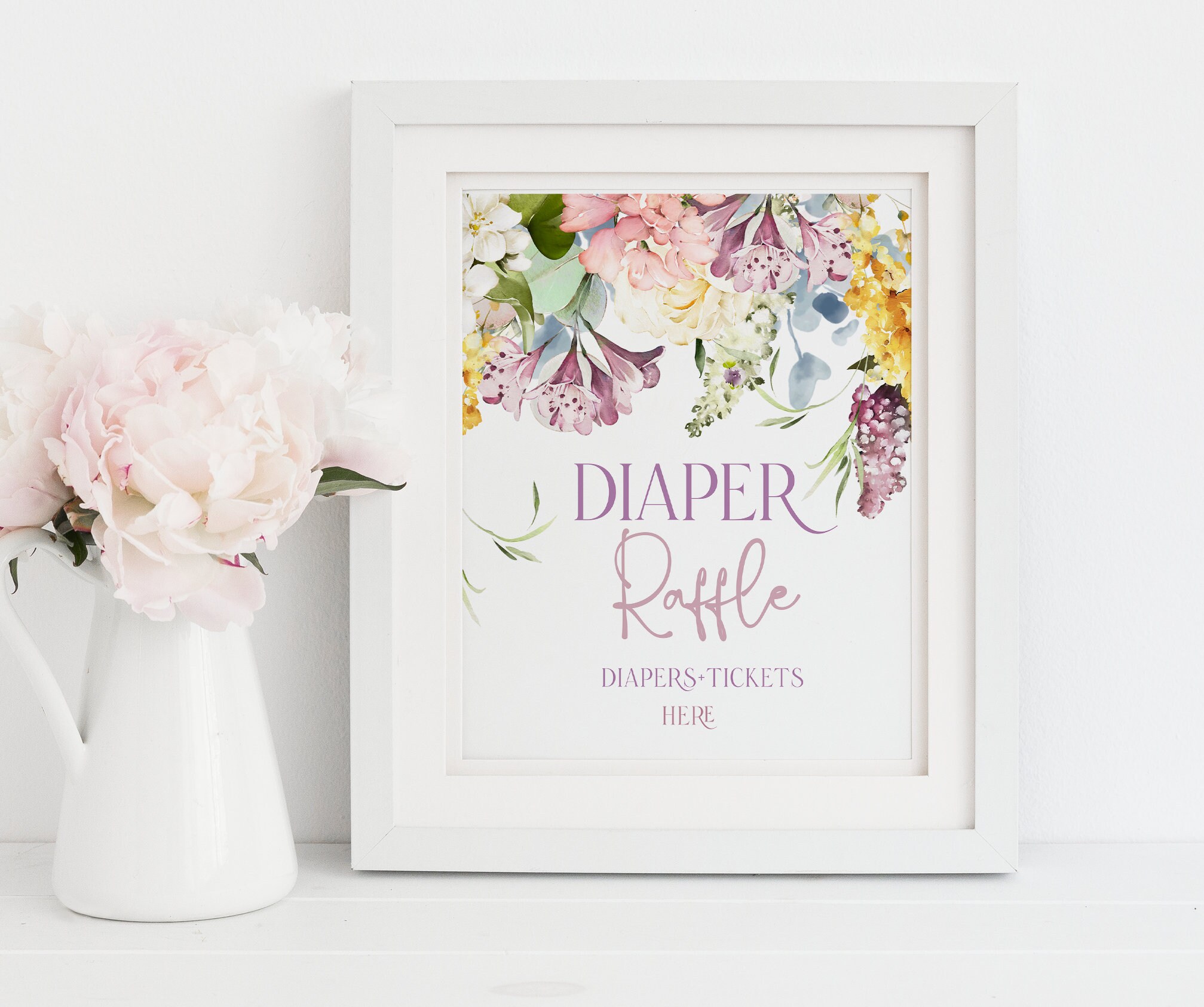 Floral Diaper Raffle Sign, Baby Shower, Baby in Bloom, Wildflower ...