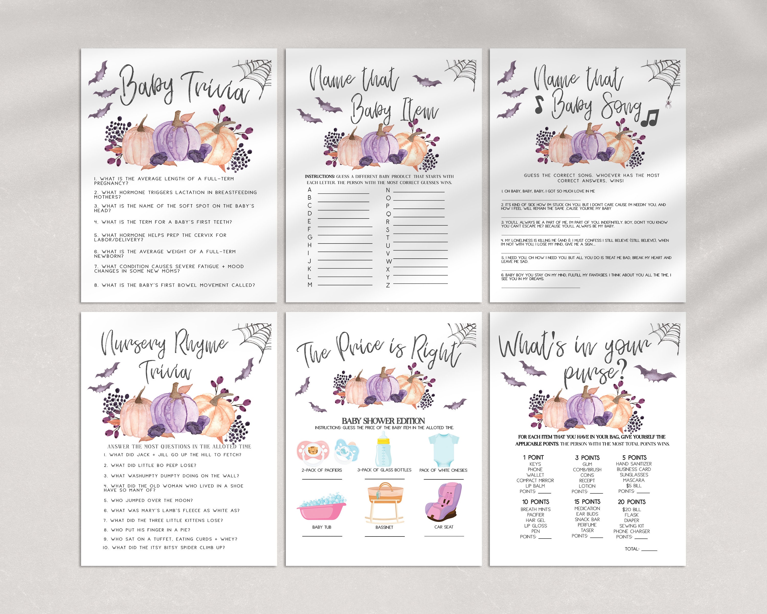 Editable Halloween Baby Shower Game Bundle A Little Boo Baby - Etsy