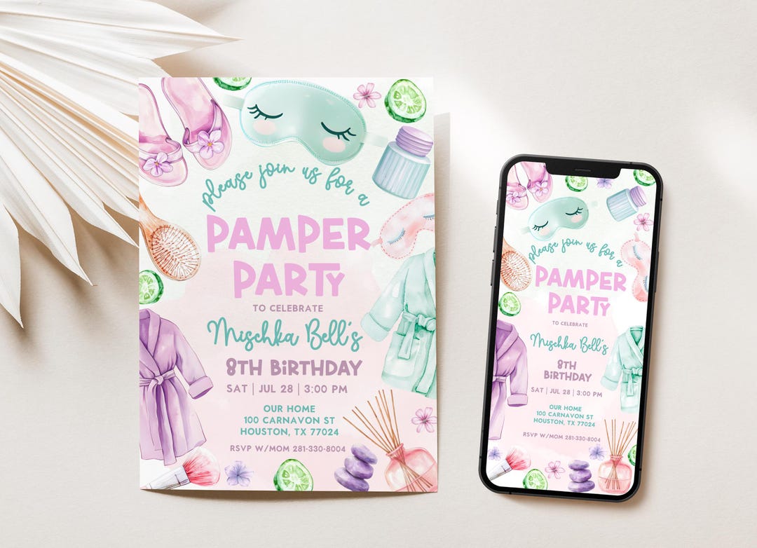 Pamper Party Invite, Girls Spa Birthday, Spa Party Birthday Invitation ...