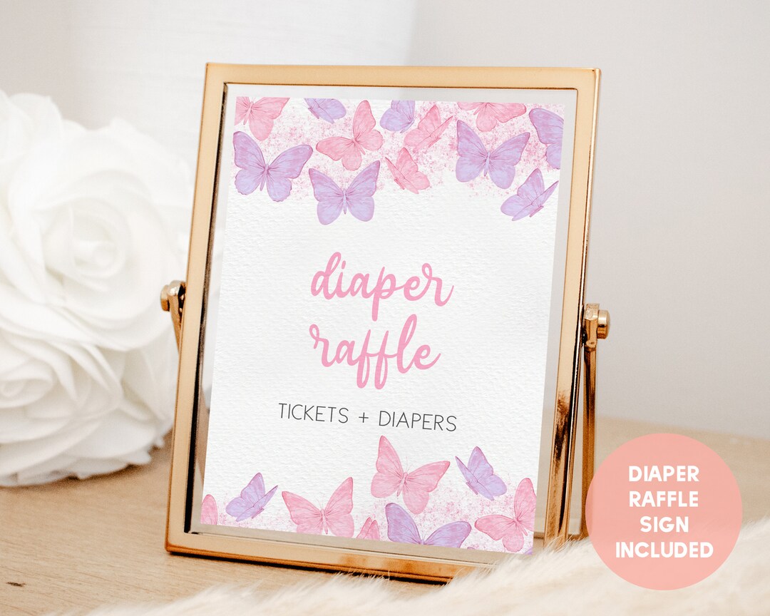 Butterfly Diaper Raffle Sign and Card, Printable, Baby Shower, A Little ...