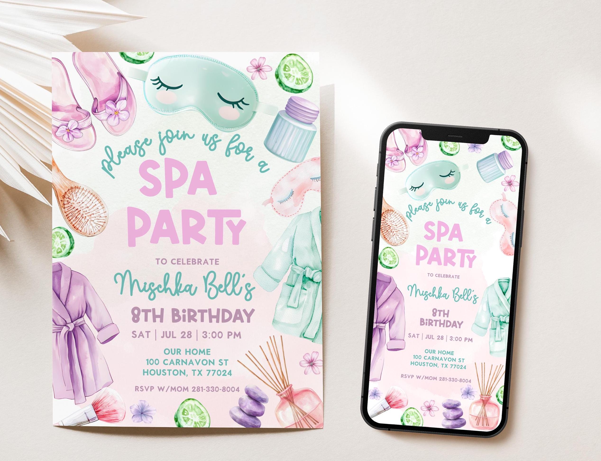 Girls Spa Birthday, Spa Party Birthday Invitation, Pamper Party Invite ...