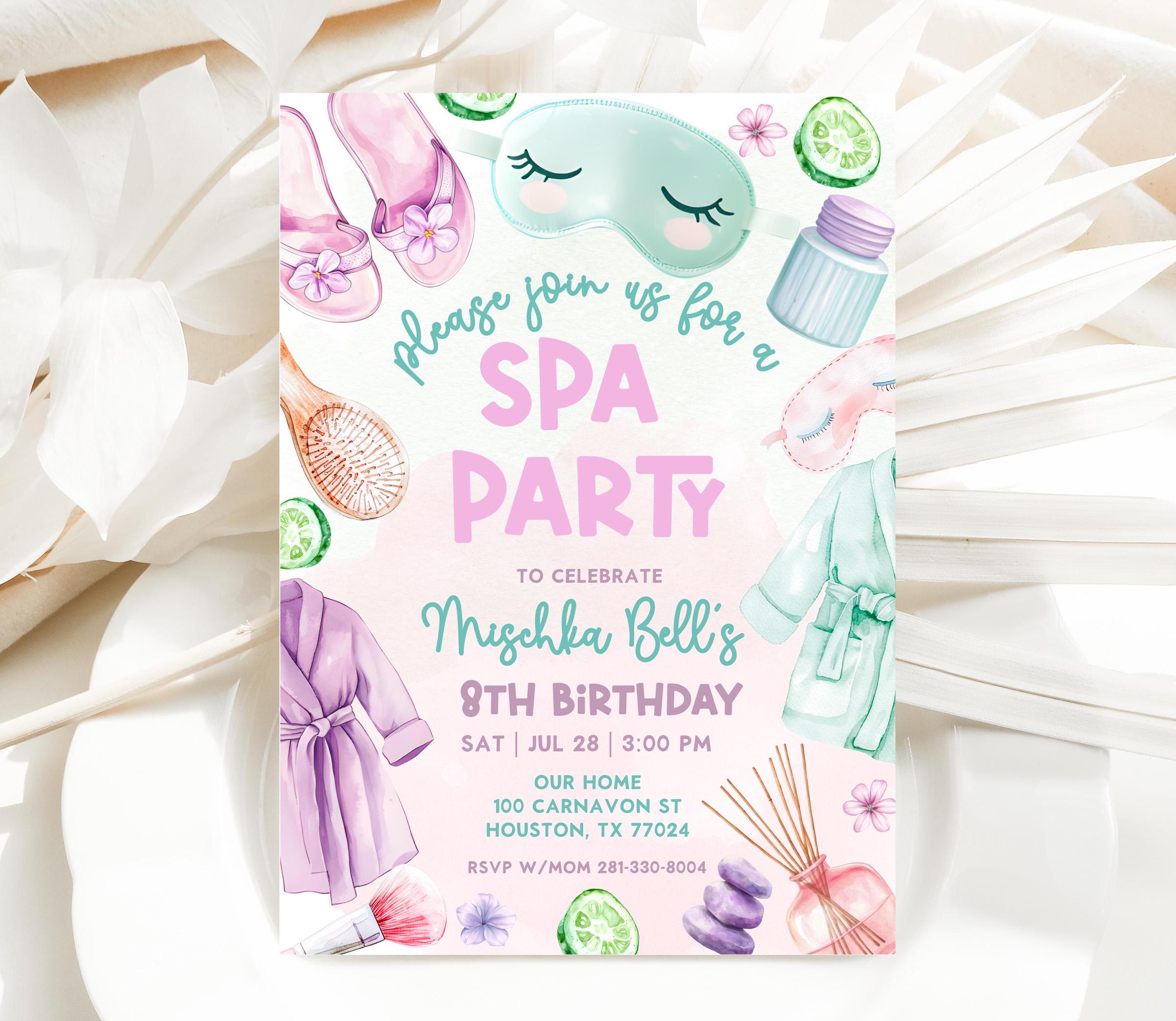 Girls Spa Birthday, Spa Party Birthday Invitation, Pamper Party Invite ...
