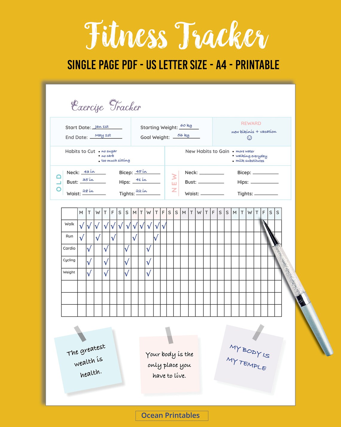 Exercise Tracker Monthly Fitness Planner Workout Tracker | Etsy