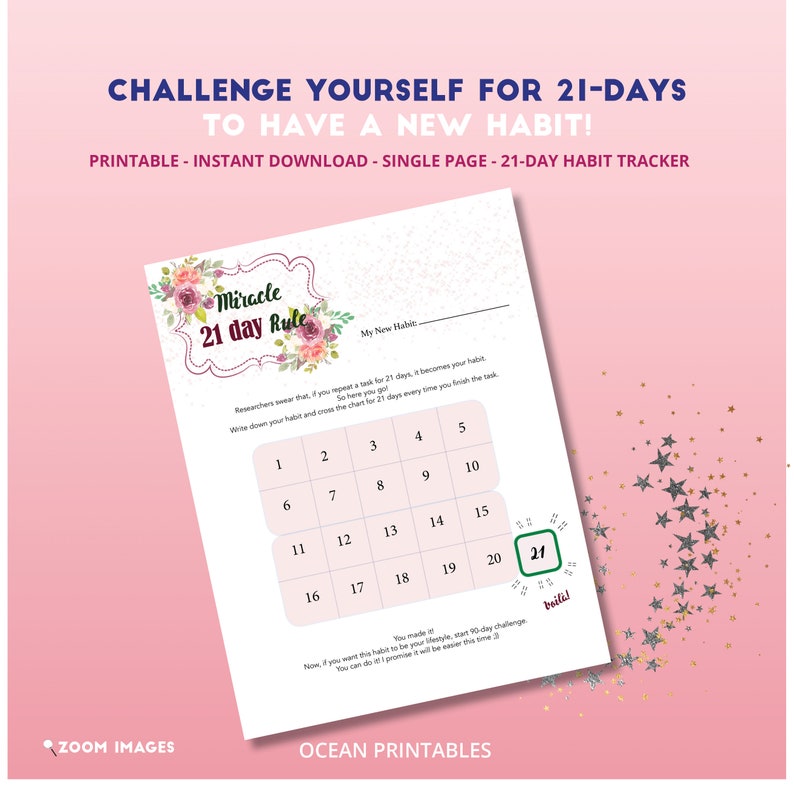 21 Day Habit Tracker Print Floral Printable Daily | Etsy