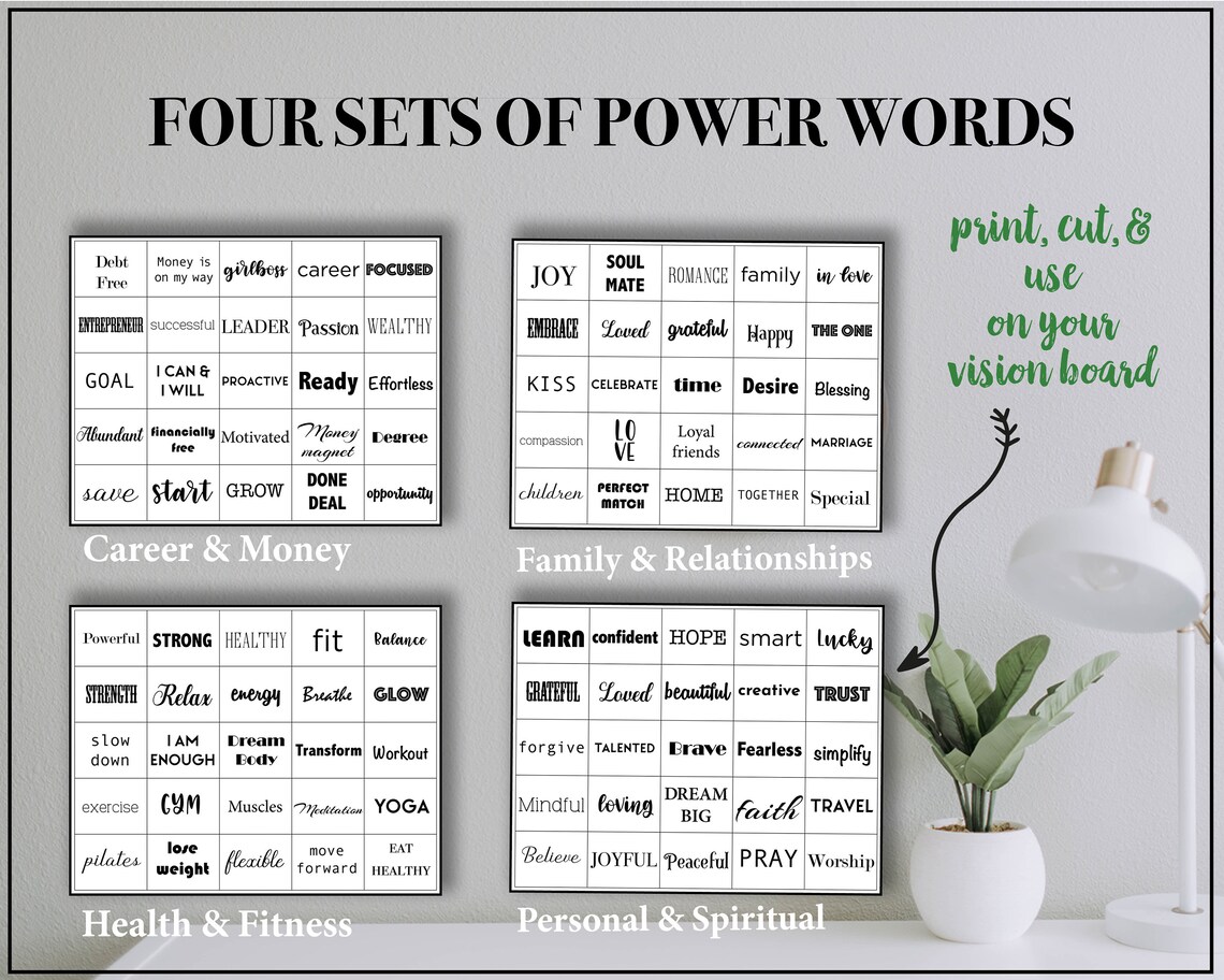 Vision Board Kit: Power Words & Affirmation Cards (printable PDF) - Etsy