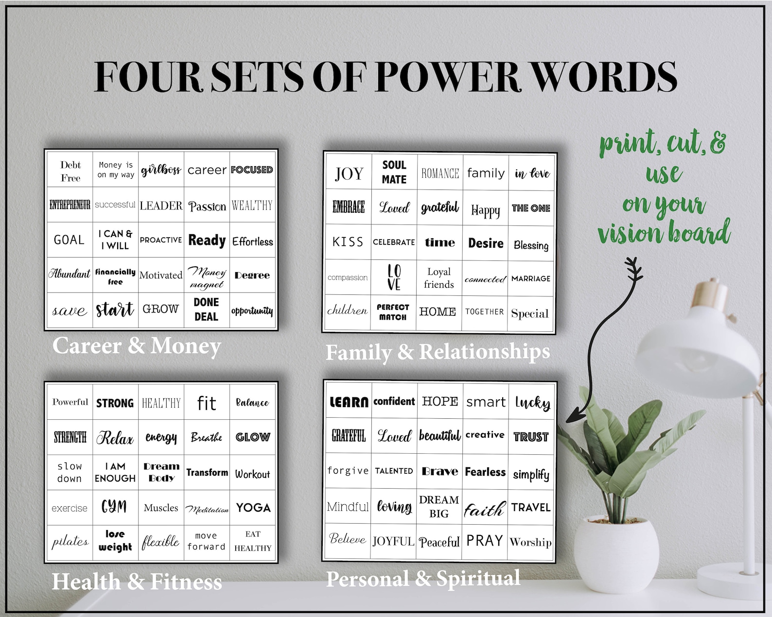 Vision Board Printable Kit, Manifestation Power Words, Affirmation ...
