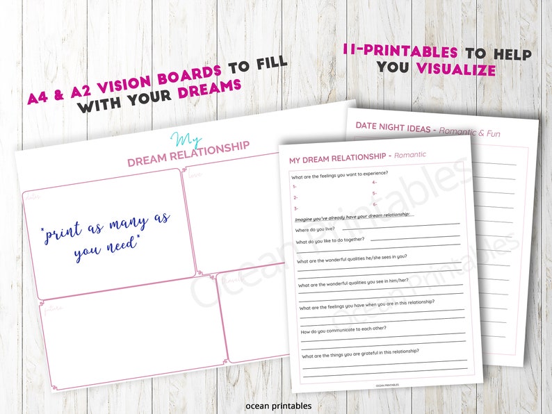 Relationship Vision Board Printables Kit, Attract Love Affirmations ...