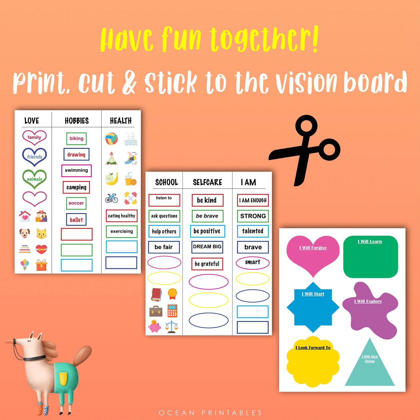Kids Vision Board Printable Kit, Homeschool Worksheets for Kids, Home ...