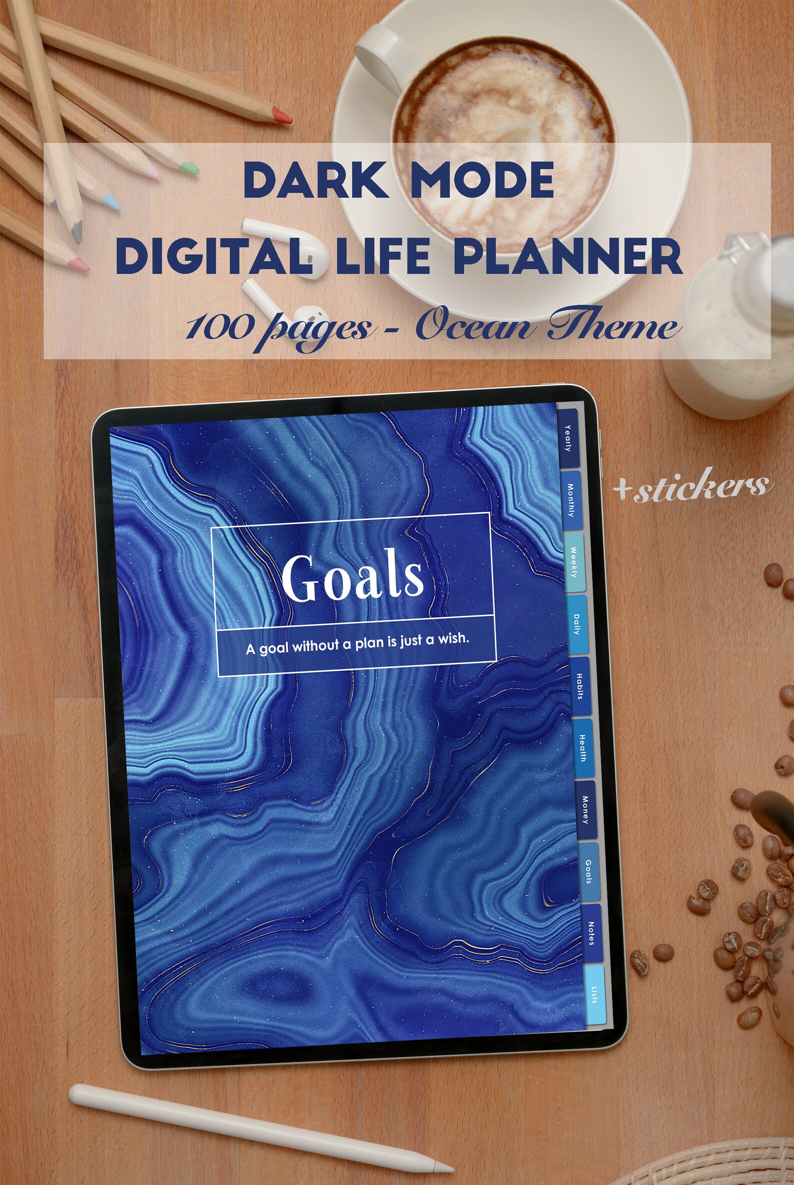 Dark Undated Digital Planner for Goodnotes, Noteshelf, Xodo, Ipad,ipad ...