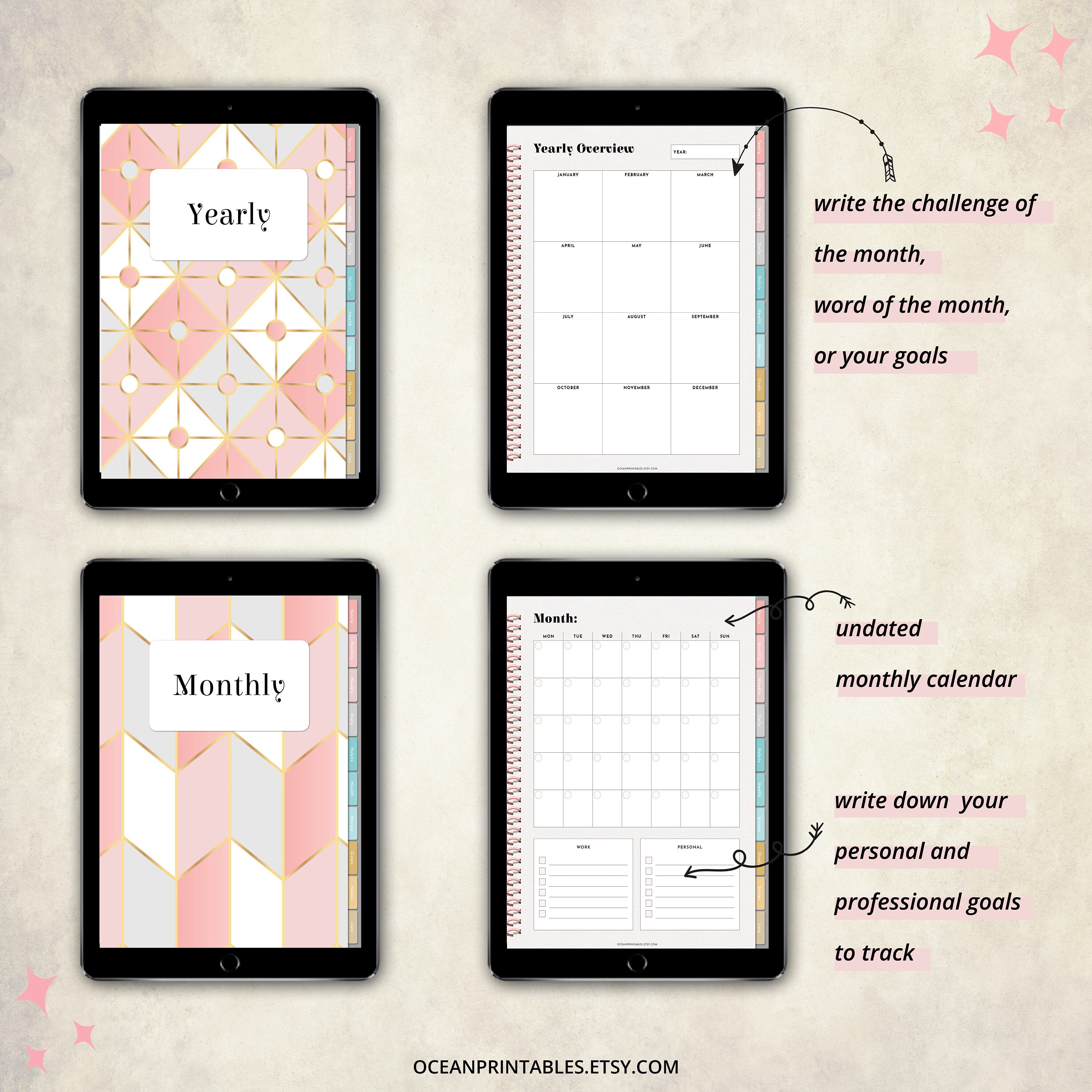 Chic Undated Digital Planner for Goodnotes, Noteshelf, Xodo, Ipads,ipad ...