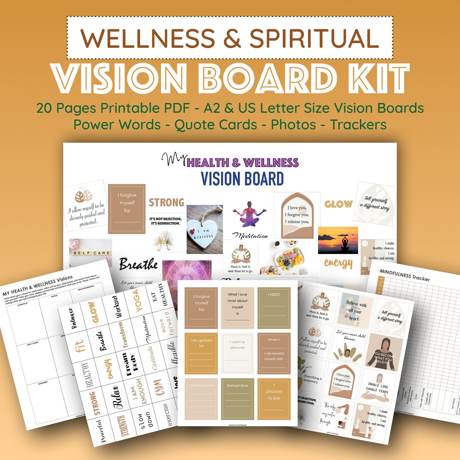 Printable Wellness & Spiritual Vision Board Kit 2025, Manifestation ...