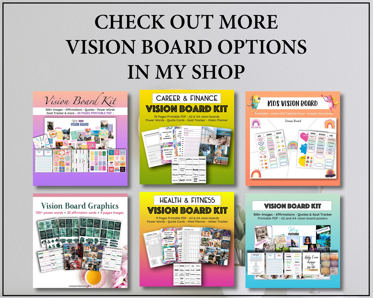 Vision Board Printable Kit, Manifestation Power Words, Affirmation ...