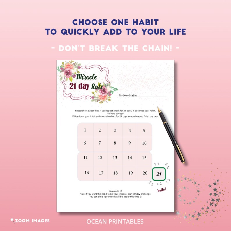 21 Day Habit Tracker Print Floral Printable Daily | Etsy