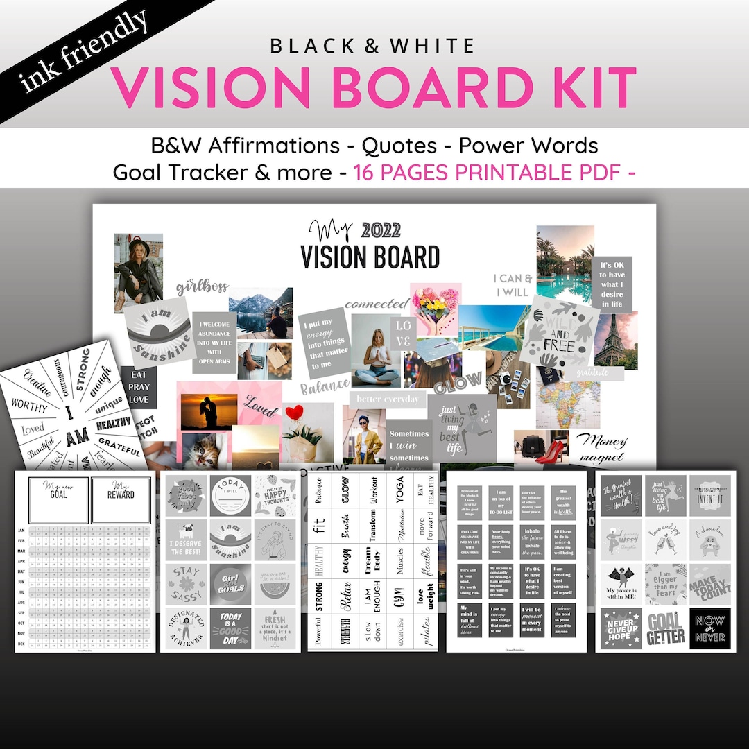Vision Board Kit Printables Ink Friendly, Manifestation Power Words ...