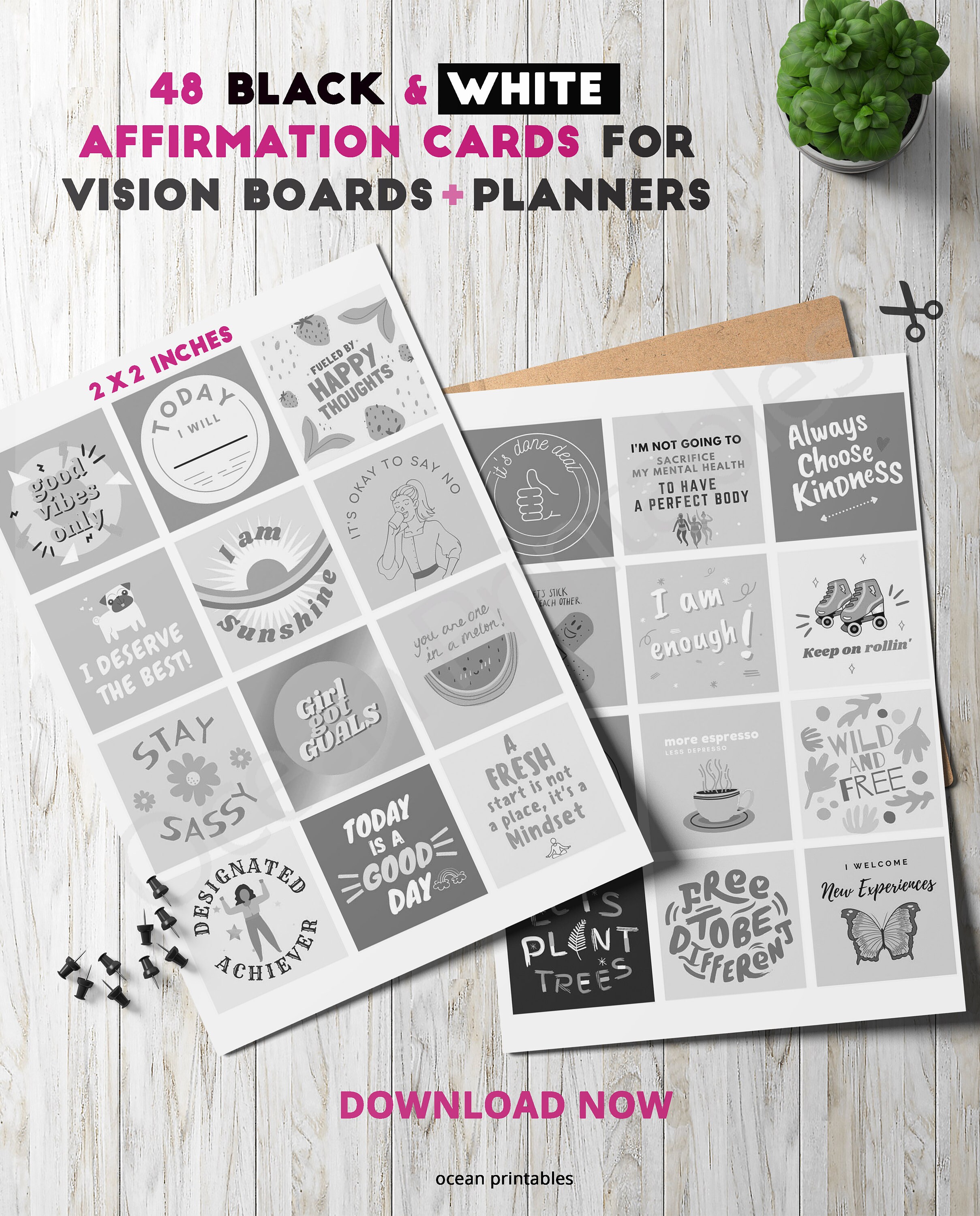 Vision Board Kit Printables Ink Friendly, Manifestation Power Words ...