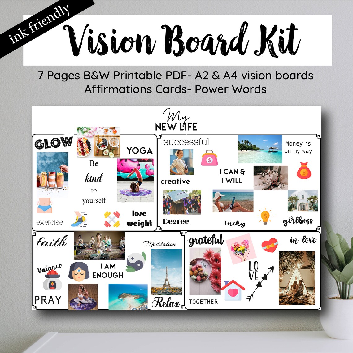 Vision Board Printable Kit, Manifestation Power Words, Affirmation ...