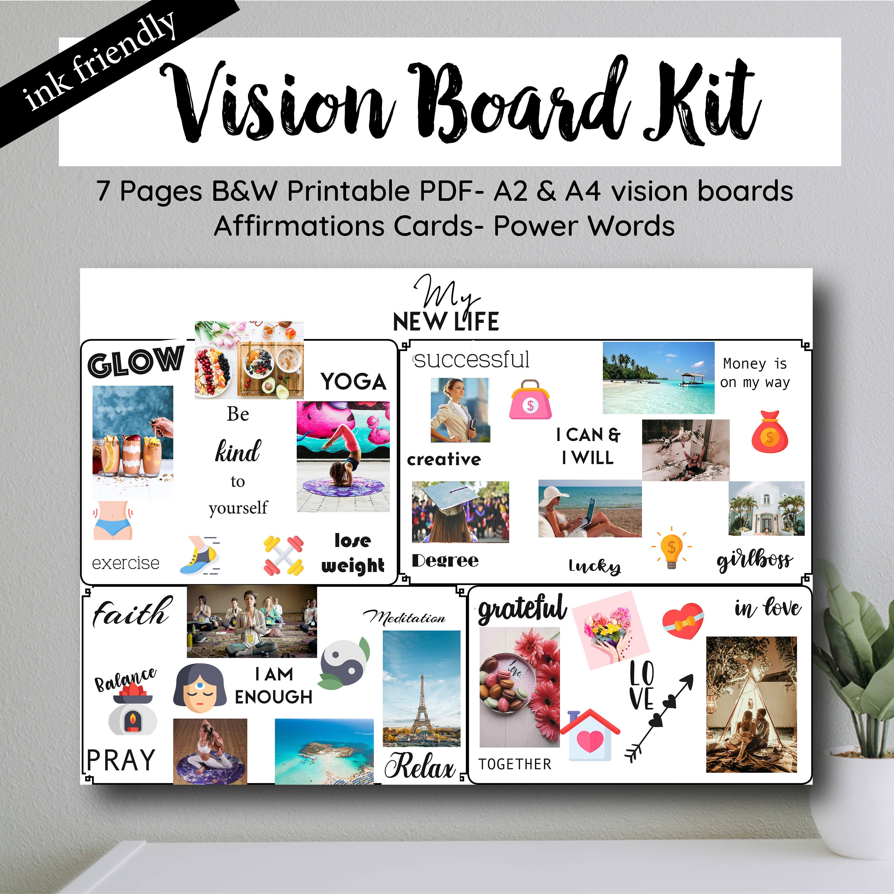 Vision Board Kit, Power Words Printable, Affirmation Quote Cards ...