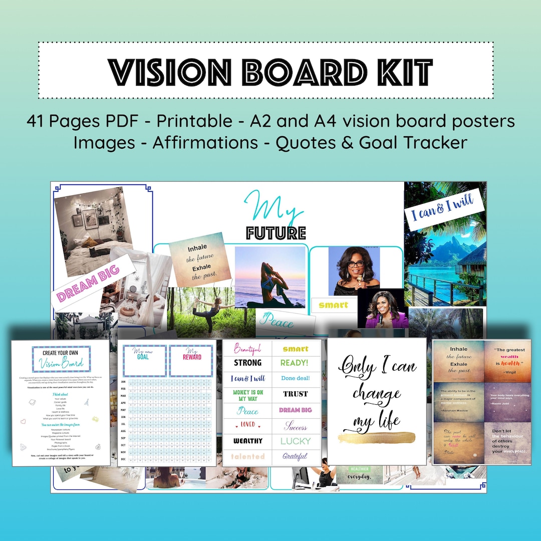 Vision Board Printables 2026, Goal Planner, Quote Cards, Manifestation ...