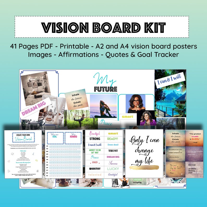 Vision Board Printables 2025, Goal Planner, Quote Cards, Manifestation ...