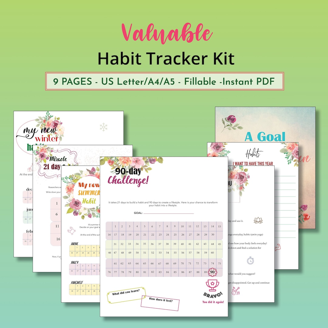 Ultimate 2024 Habit Tracker Kit, Floral, Printable Daily Goal Progress ...