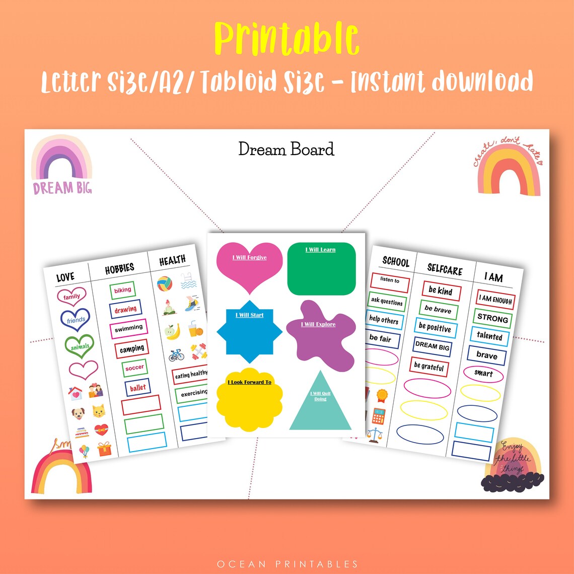 Kids Vision Board Printable Kit, Homeschool Worksheets for Kids, Home ...