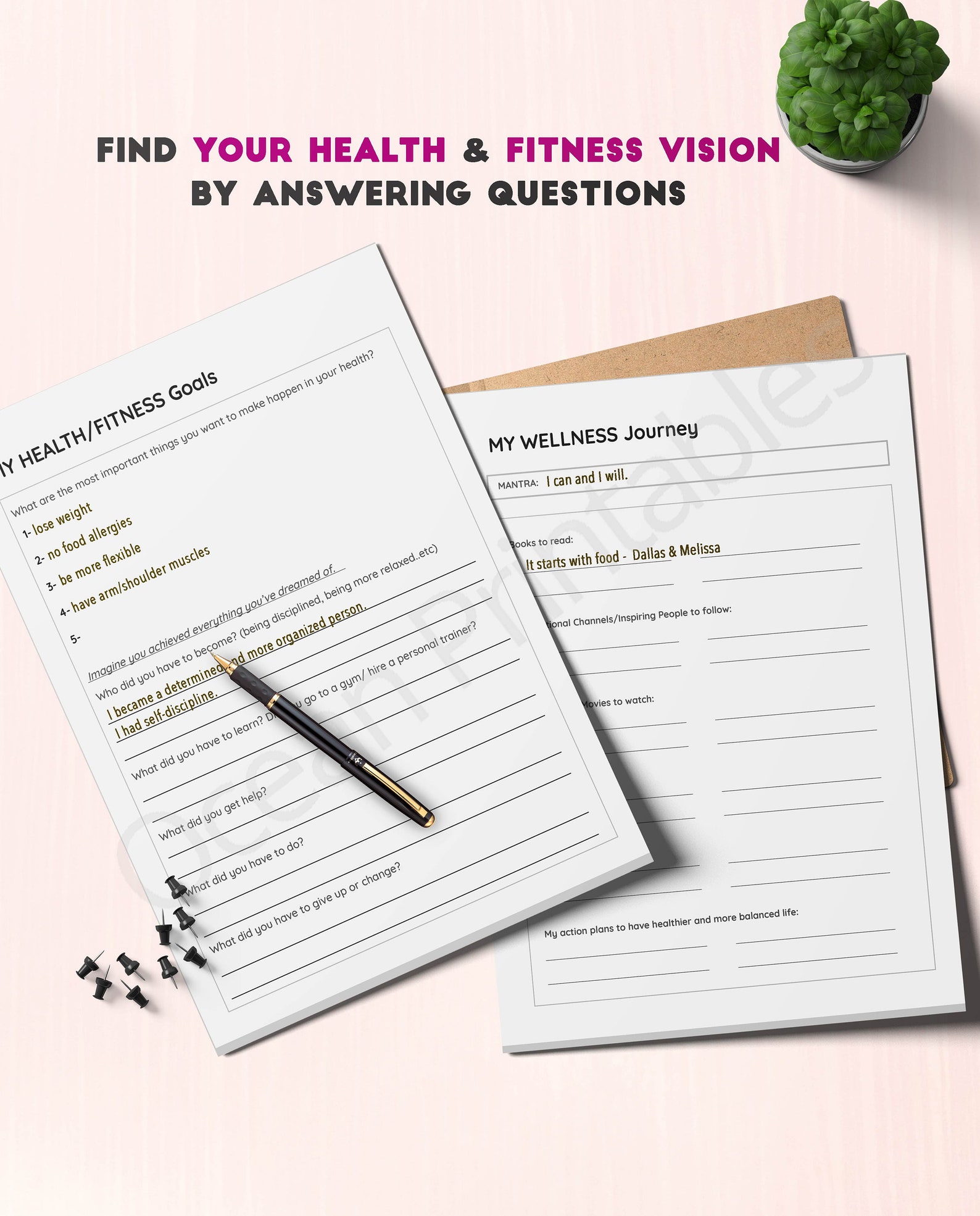 Health Fitness Vision Board Printables 2025 Manifest Weight Loss