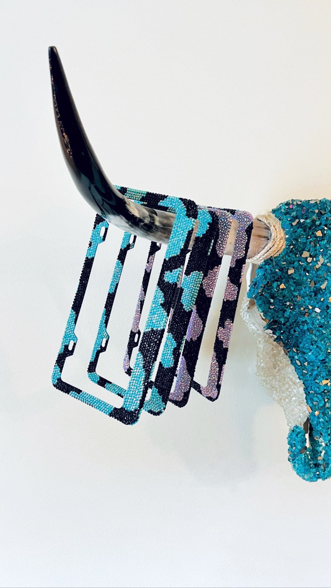 Classic Turquoise Cow Print Bedazzled License Plate Frame Bling - Etsy