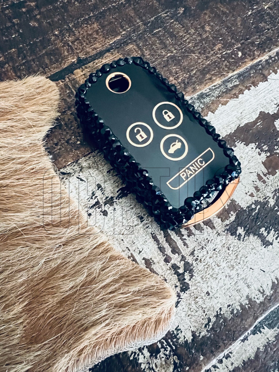 Chunky Black on Black & Gold Key Fob Cover Bling Bedazzled - Etsy