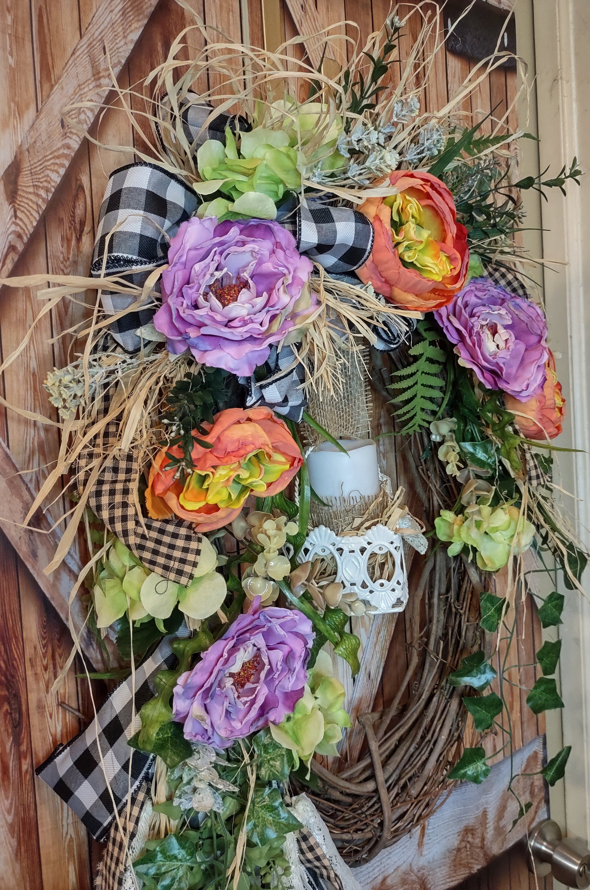 Summer Wreath, Farmhouse Front Door Wreath, Spring Wreath, Floral ...