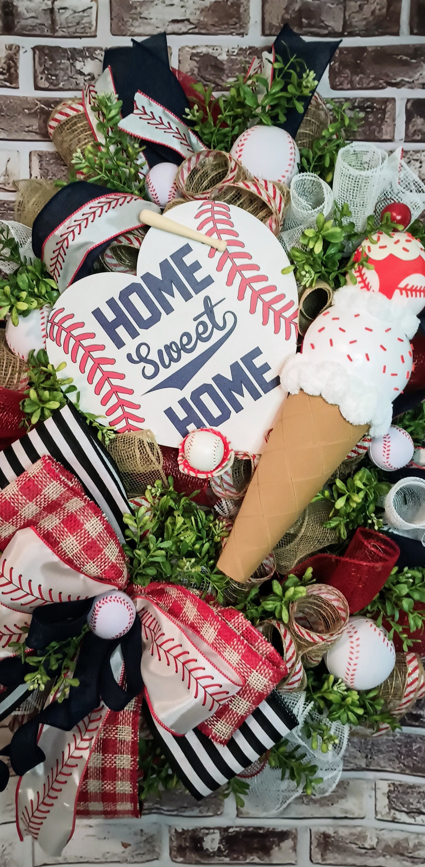 Baseball Wreath for Front Door, Home Sweet Home, Baseball Wreath ...